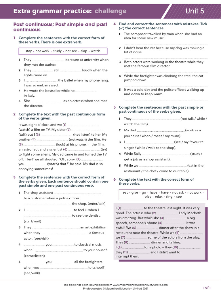 A2 U5 Extra Grammar Practice Challenge | PDF