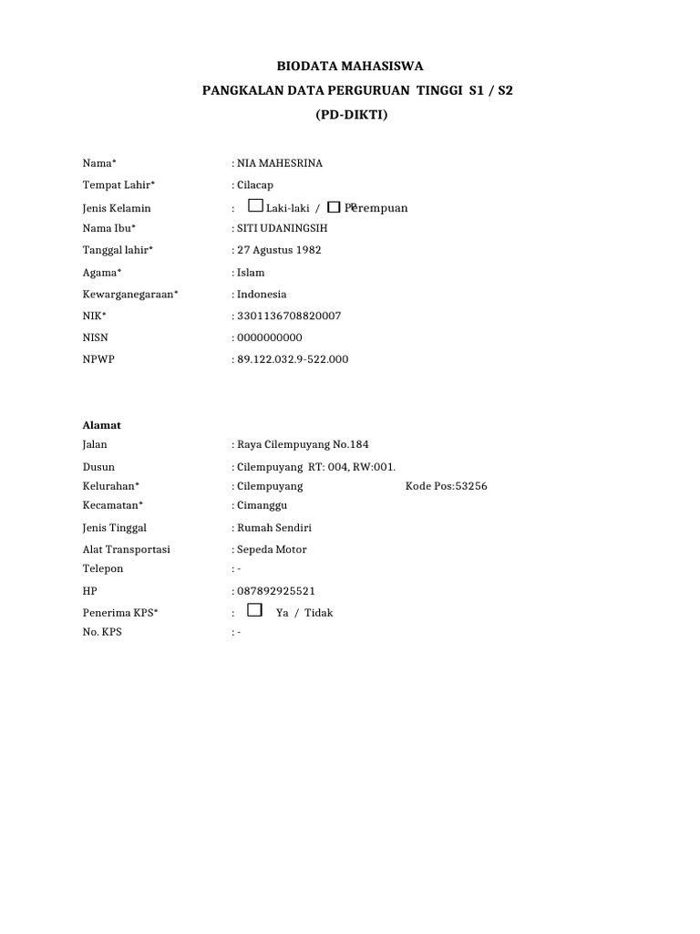 Biodata Ppg Pd Dikti Pdf