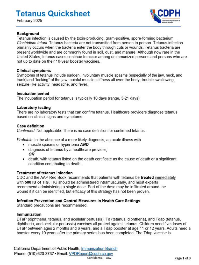IMM TetanusQuicksheet | PDF | Immunology | Vaccination