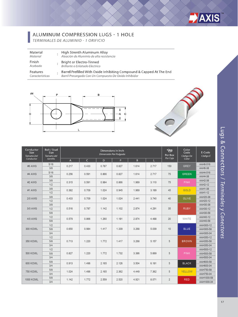 Aluminium Cable Lug 1 Hole Awg | PDF