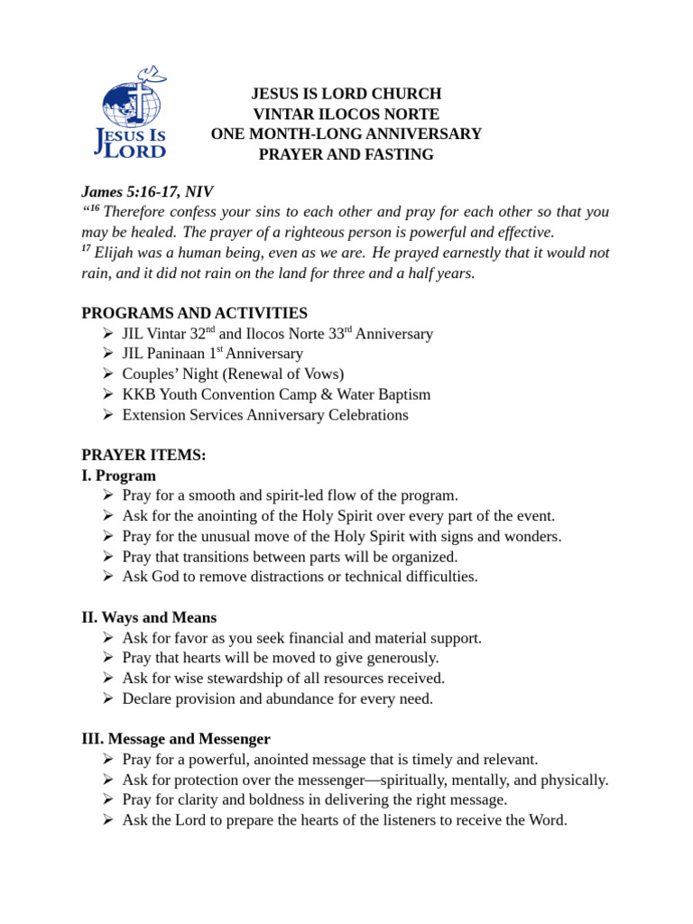 Prayer and Fasting Anniv 2025 | PDF | Prayer | Abrahamic Religions