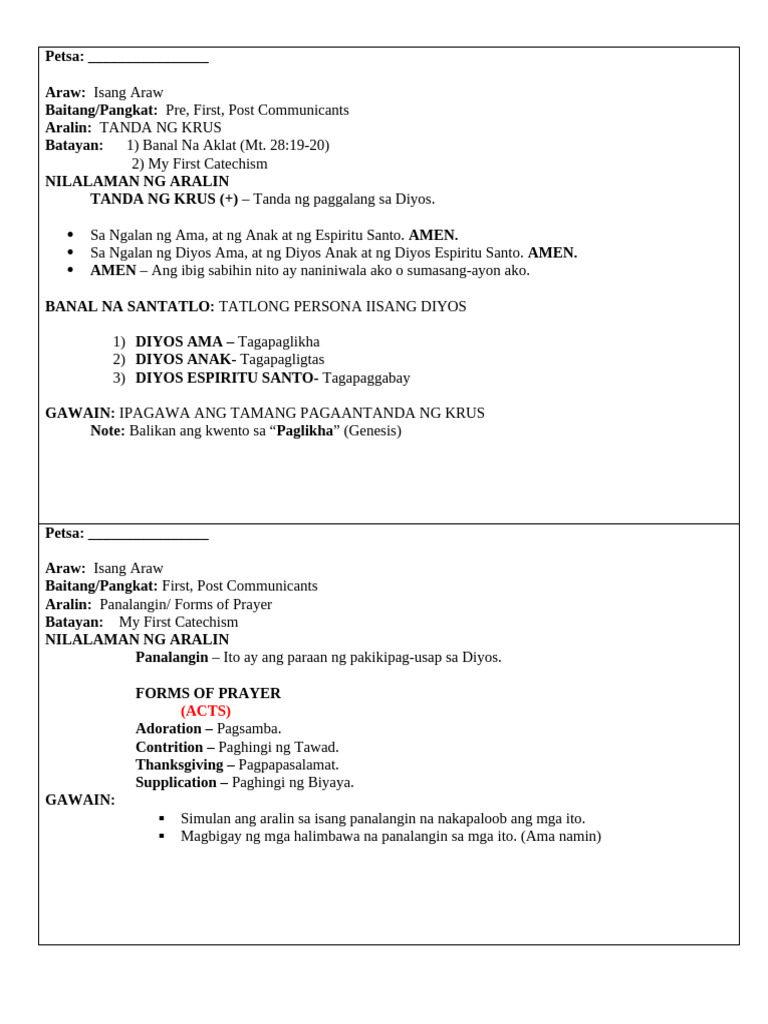 Summer Catechetical Class Learning Module 2 | PDF