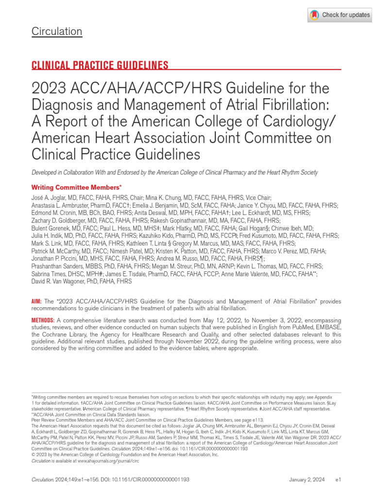 Joglar Et Al 2023 Acc Aha Accp Hrs Guideline For The Diagnosis and Management of Atrial ...