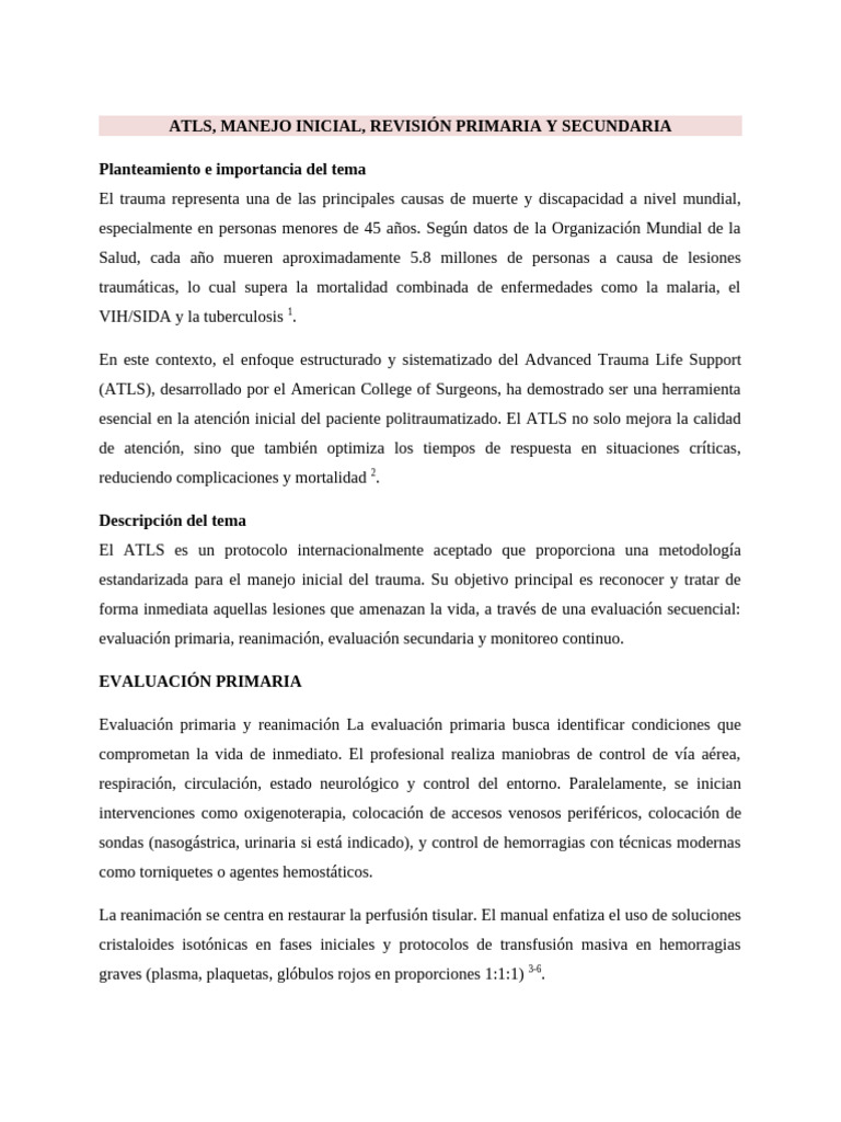 Protocolo ATLS: Manejo Inicial de Trauma | PDF | Especialidades Medicas ...