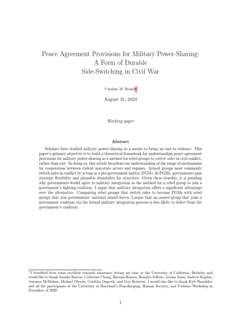 Peace Agreement Provisions For Military Power Sharing - A Form of ...