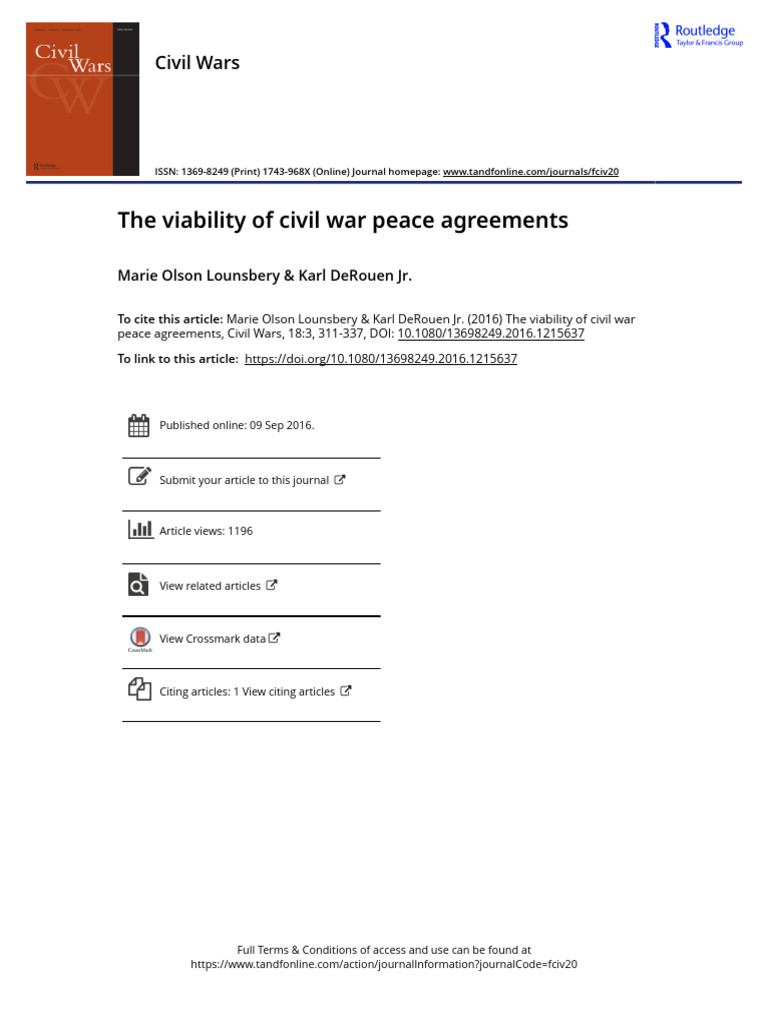 The Viability of Civil War Peace Agreements | PDF | Mediation | Civil War