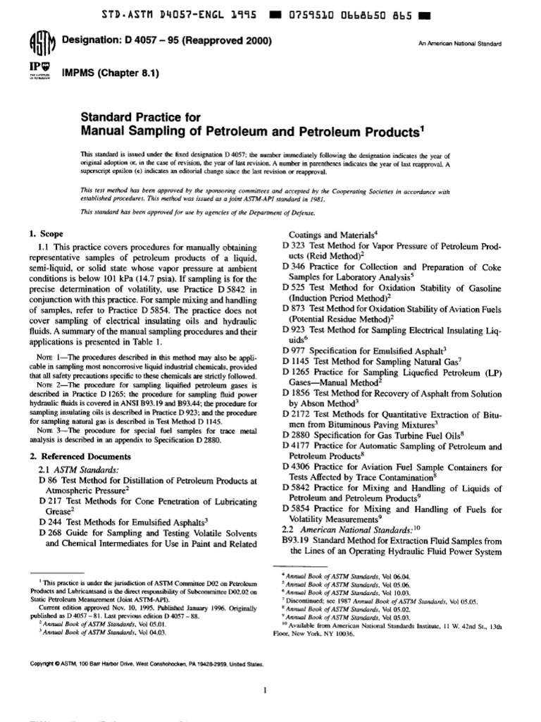 ASTM D4057 Petroleum Manual Sampling | PDF