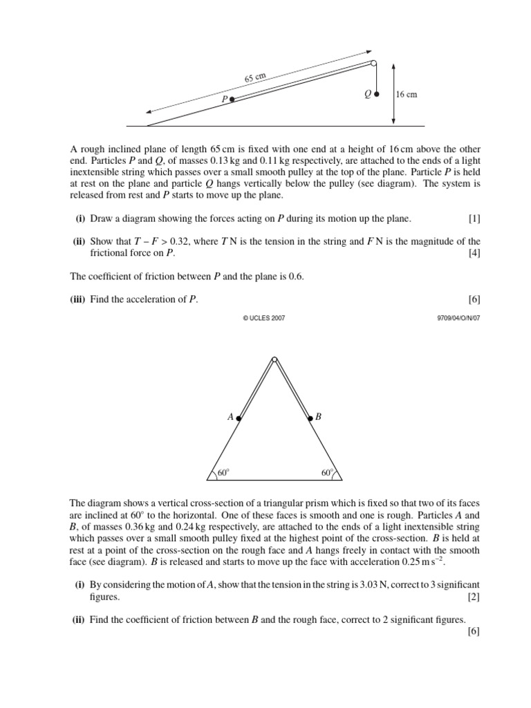 P02 - Pulleys in Motion (Inclined Plane) - QP | PDF | Force | Tension ...