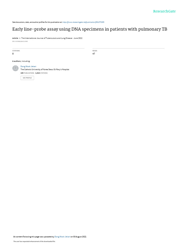 Early Line Probe Assay Using DNA Specimens in Patients With Pulmonary ...
