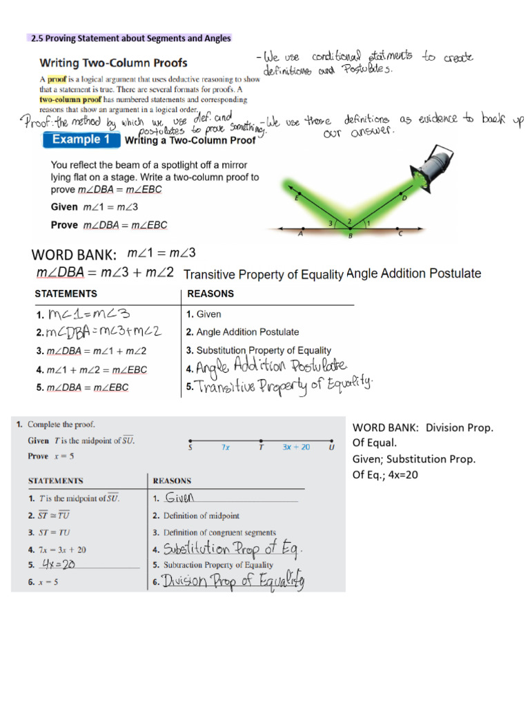 Word Bank:: 2.5 Proving Statement About Segments and Angles | PDF