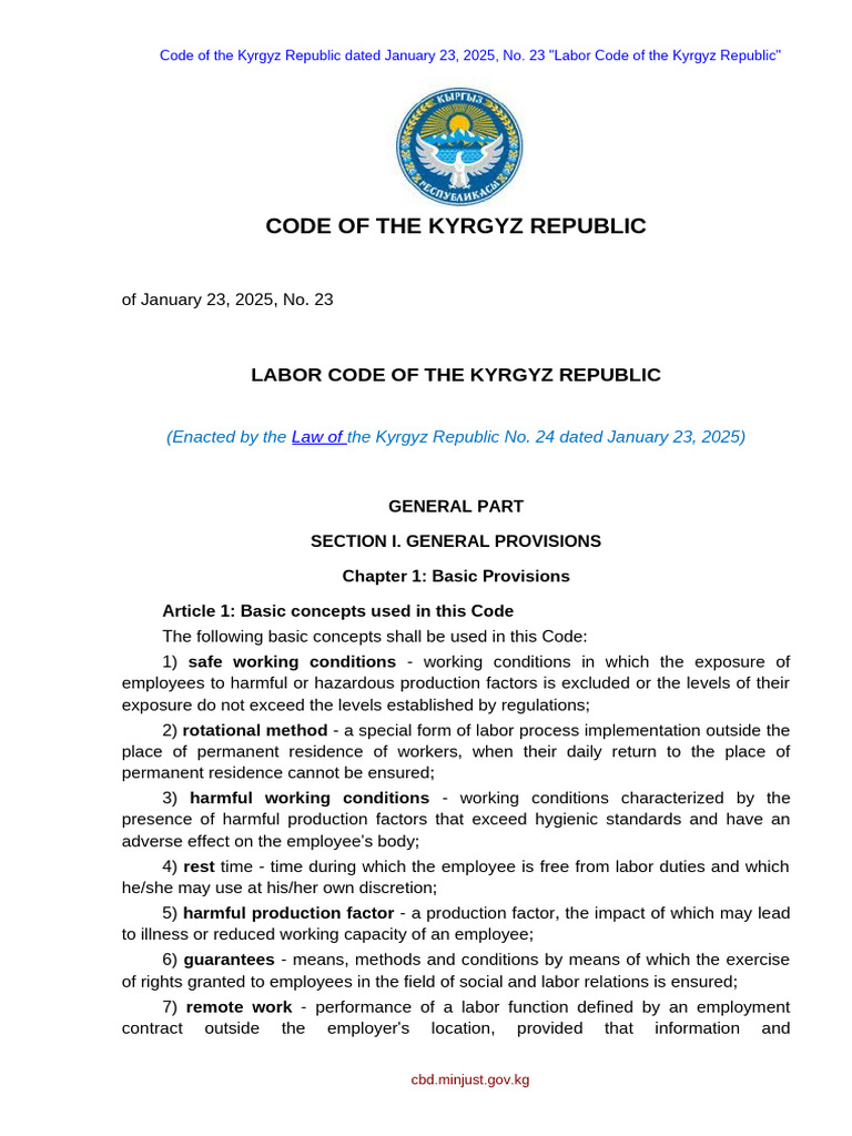 Kyrgyz Republic Labor Code 2025 | PDF | Employment | Labour Law