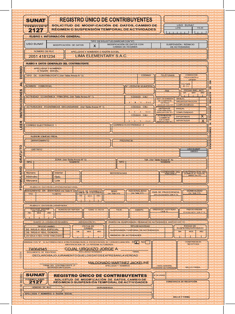 Formulario 2127 Lima Elementary1 | PDF