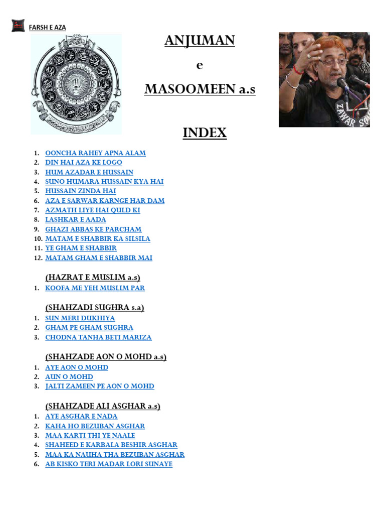 Anjuman e Masoomeen Bayaz by FARSH E AZA | PDF | Islamic Branches | Observances Set