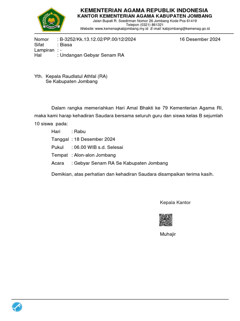 Undangan Gebyar Senam RA | PDF