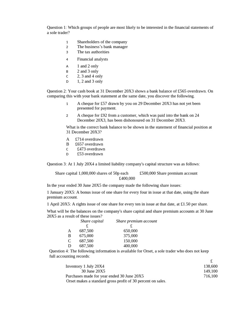 Financial Statement Analysis Questions | PDF | Debits And Credits | Expense