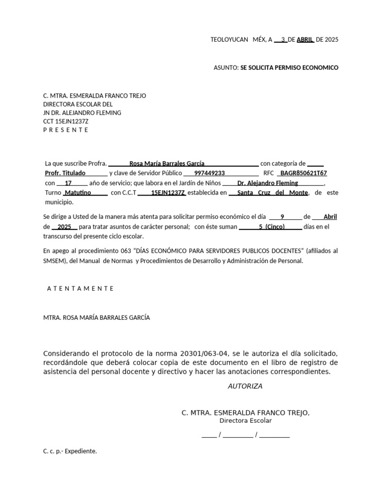 Solicitud de Permiso Económico | PDF