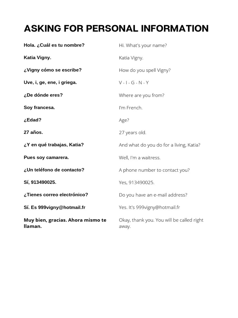 A1 - Personal Information 2 | PDF