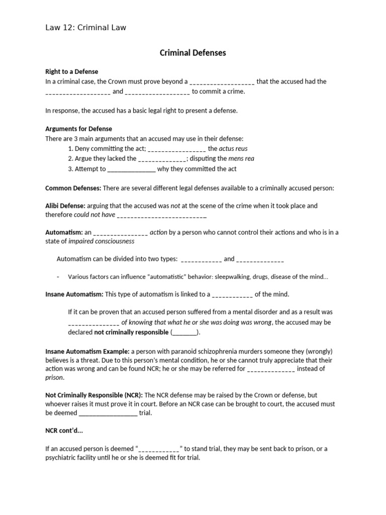 Criminal Defenses Notes | PDF | Insanity Defense | Crimes