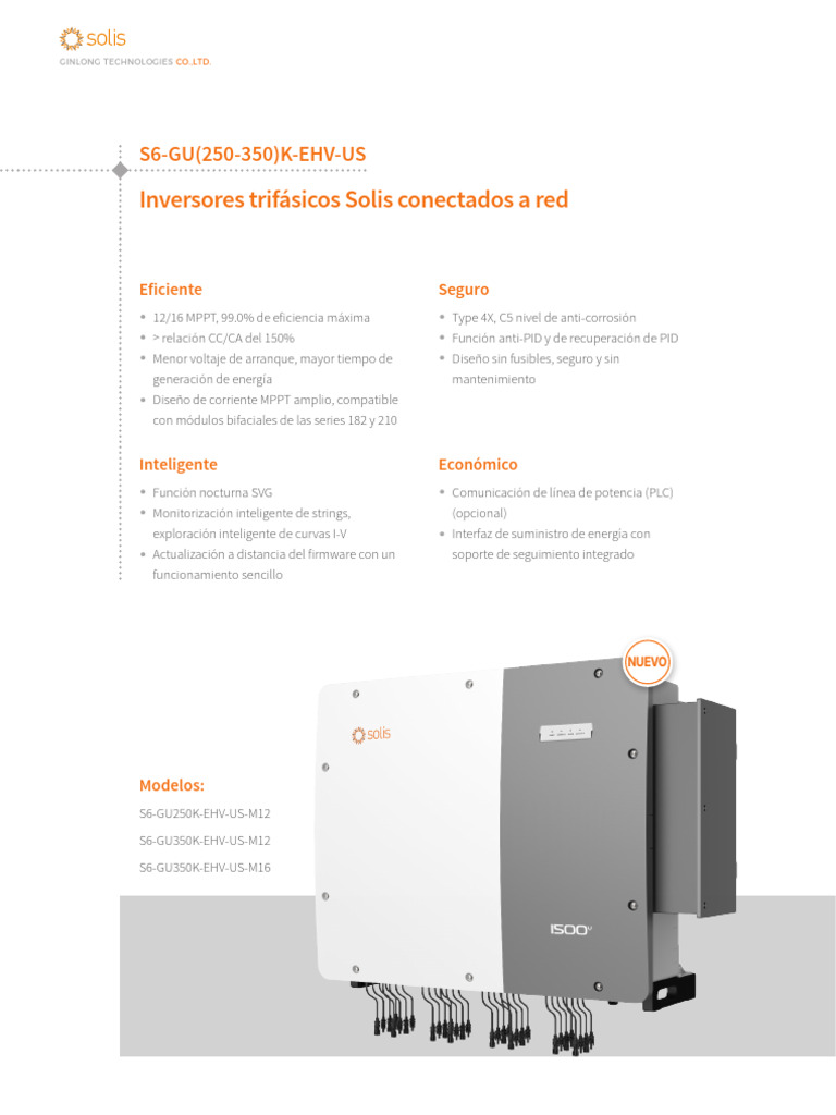 Solis Datasheet S6-GU (250-350) K-EHV-US MEX V1,3 202504 | PDF | Electromagnetismo | Energia ...