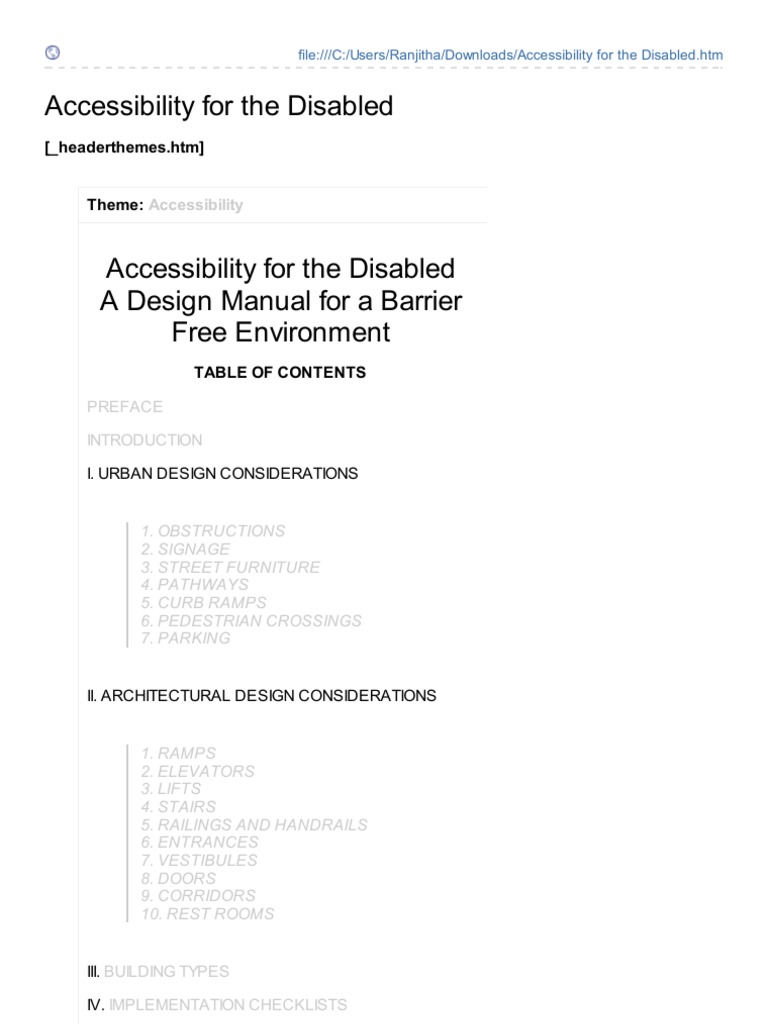 Accessibility For The Disabled - A Design Manual For A Barrier Free ...