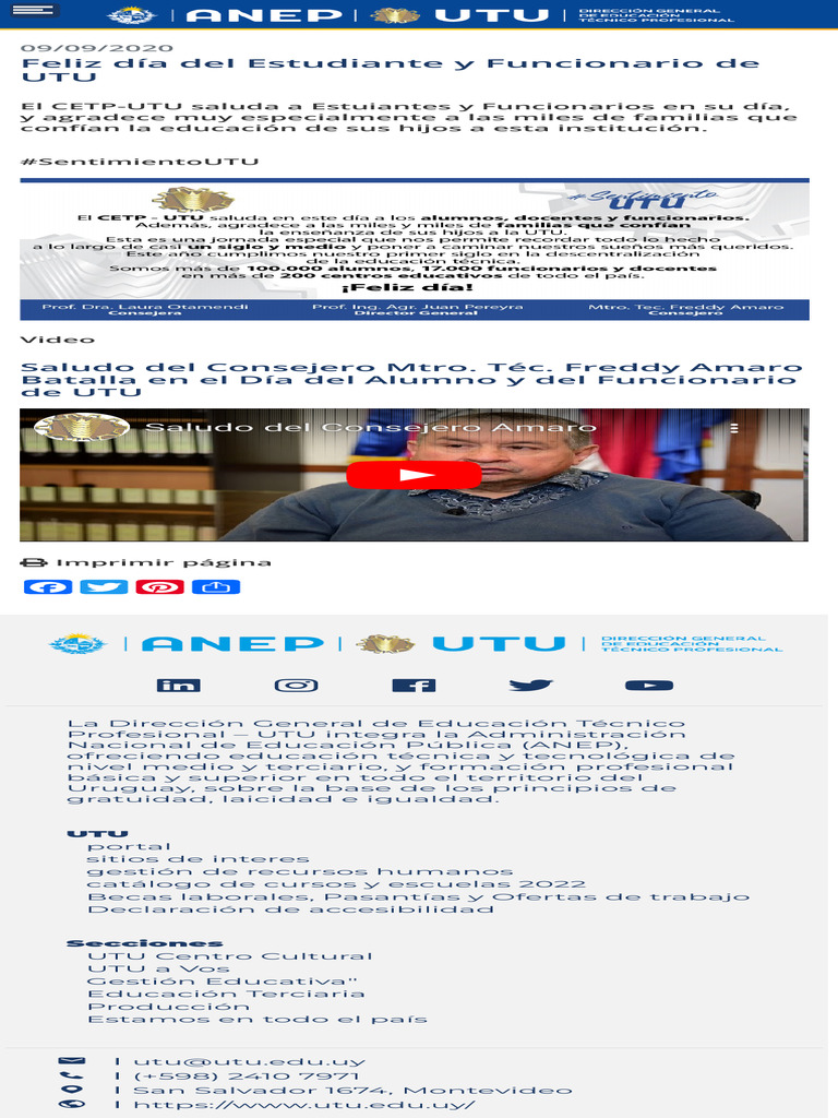 Feliz Día Del Estudiante y Funcionario de UTU Portal Institucional de La DGETP-UTU | PDF