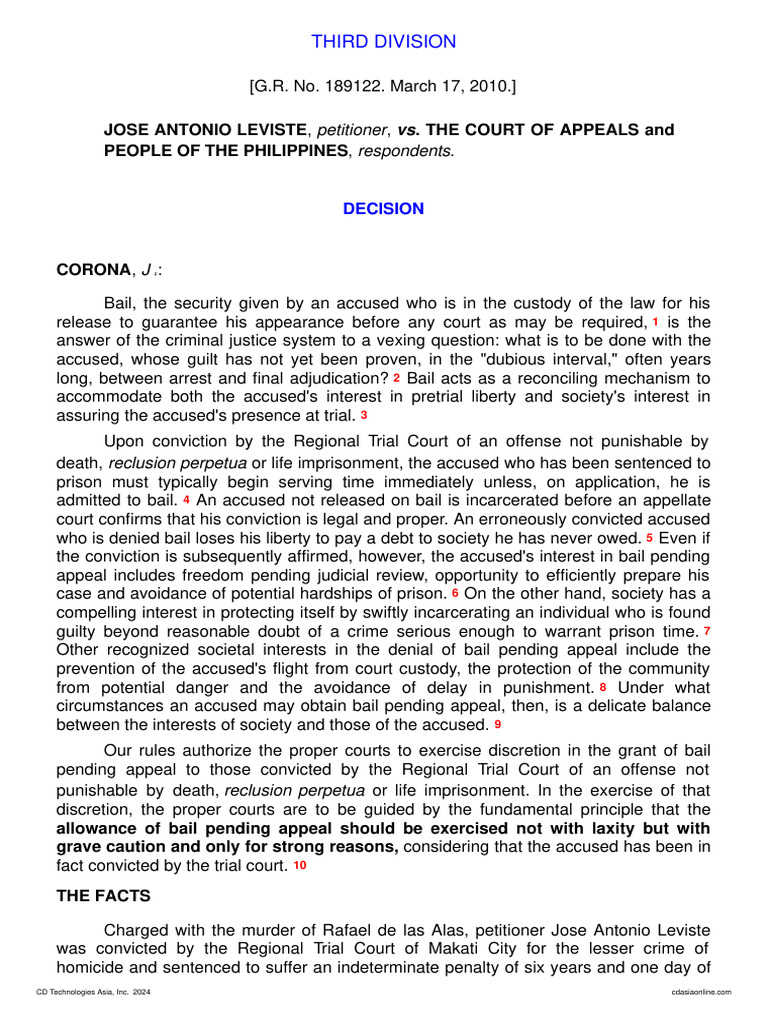 Leviste v. Court of Appeals | PDF | Bail | Certiorari