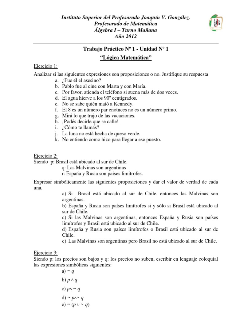 Algebra Itp1 | PDF | Proposición | Sintaxis (Lógica)