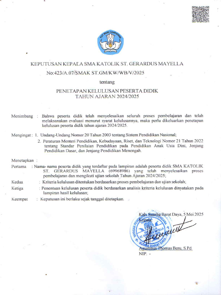 SK Penetapan Kelulusan | PDF