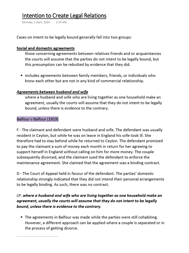 Intention to Create Legal Relations | PDF | Collective Agreement ...
