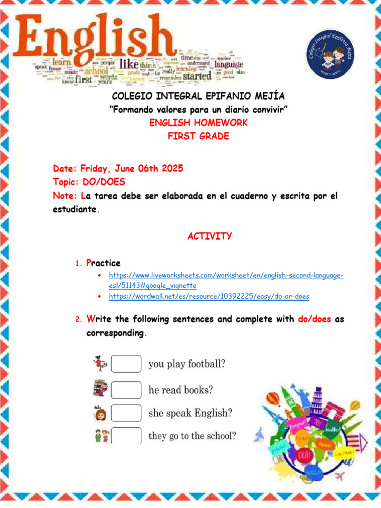 English Homework 1° June 06 | PDF