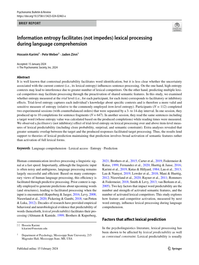 Information Entropy Facilitates (Not Impedes) Lexical Processing During ...
