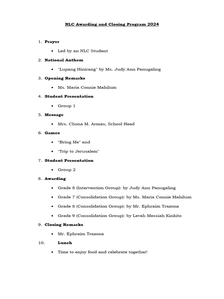 Closing Program For NLC 2024 | PDF