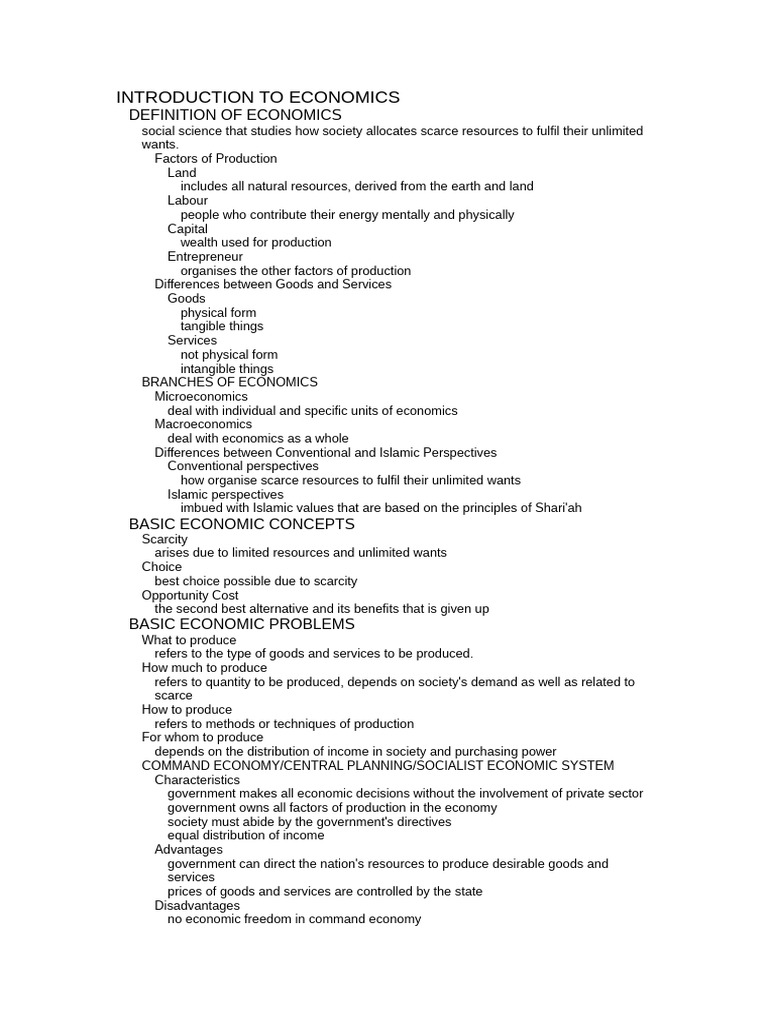 Introduction To Economics | PDF | Economics | Market Economy