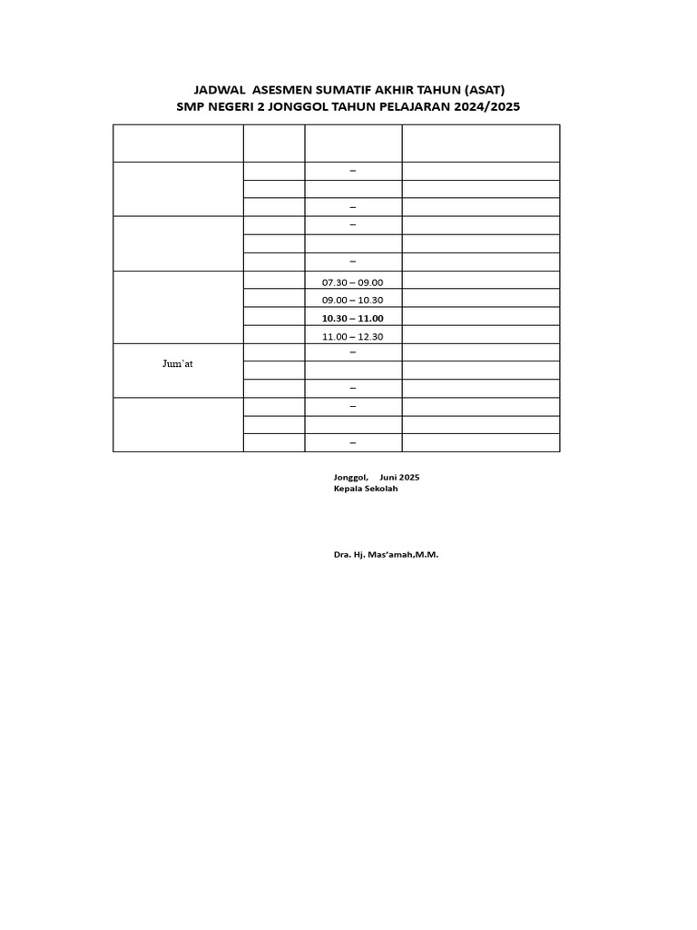 Jadwal Mapel Asat 2025 | PDF