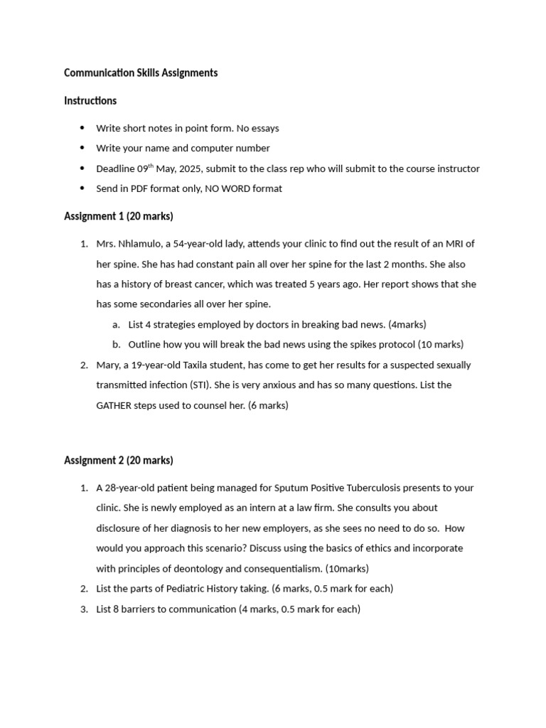 Communication Skills Assignments (1 and 2) 2025 Term 2 Team | PDF