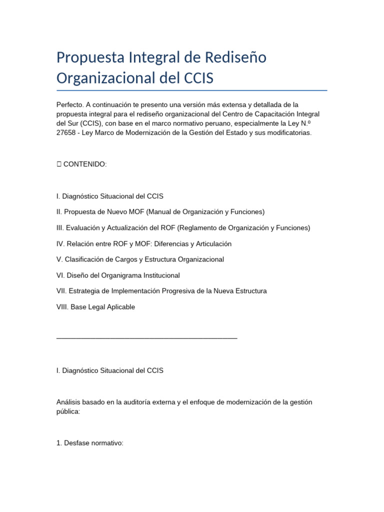 Propuesta Rediseño Organizacional CCIS Extensa | PDF | Planificación | Gestión de recursos humanos