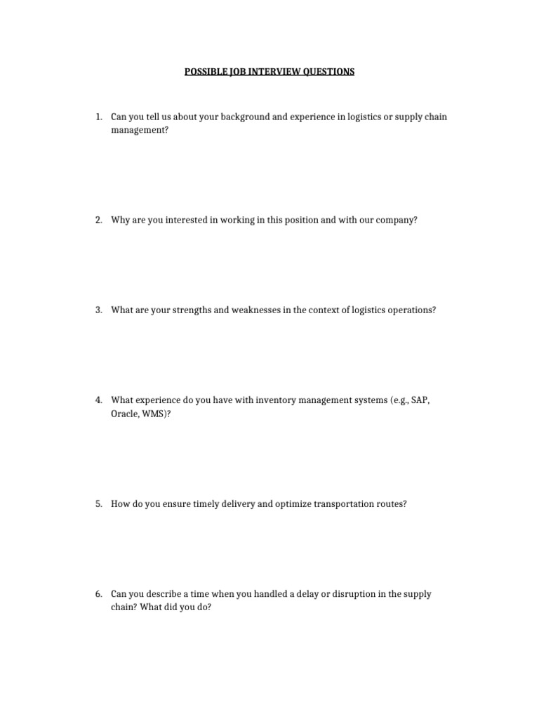 Interview Questions Logistics | PDF