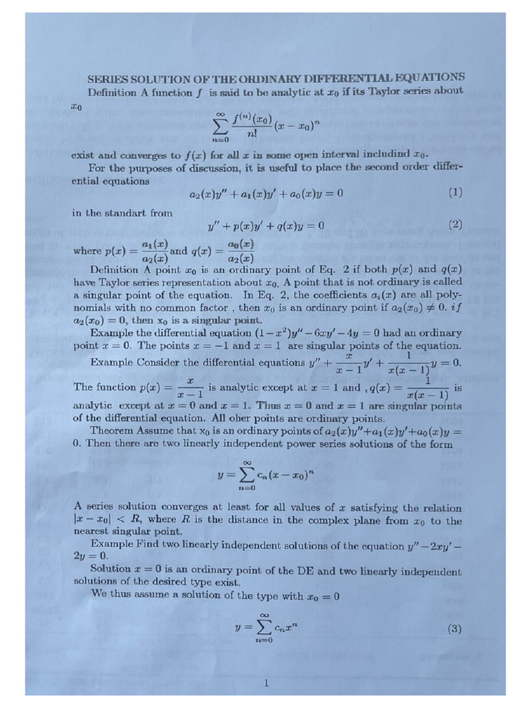 5 Series Solution of The Ordinary Differential Equations | PDF