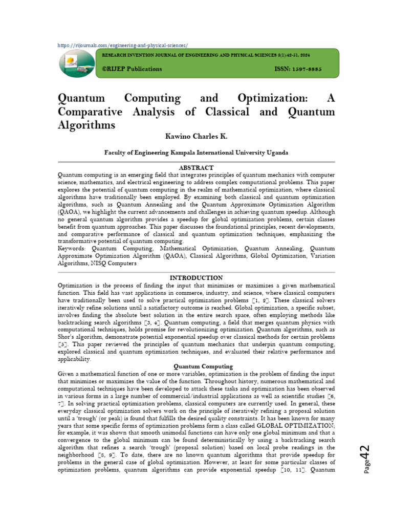 1820 Quantum Computing and Optimization A Comparative Analysis of Classical and Quantum ...