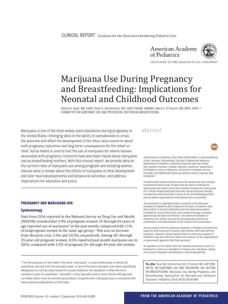 Marijuana Use During Pregnancy and Breastfeeding Implications For Neonatal and Childhood ...