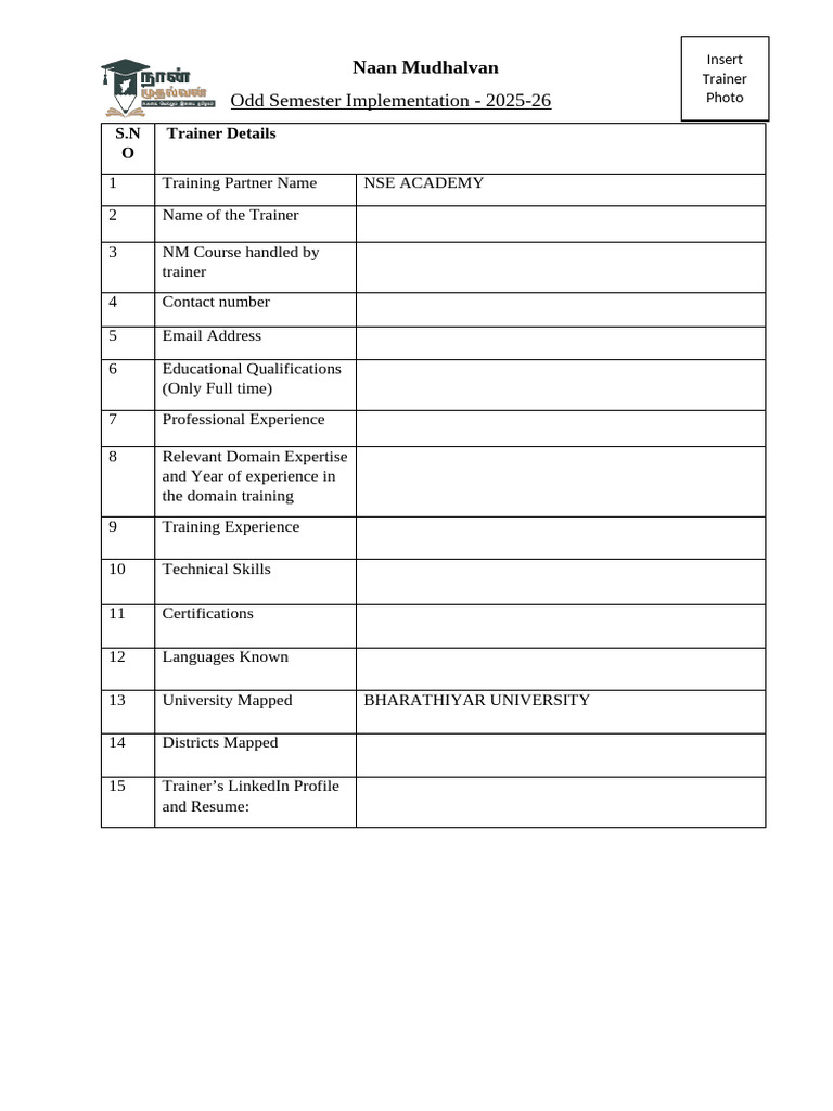NM One Pager Trainer Profile (NSE) | PDF