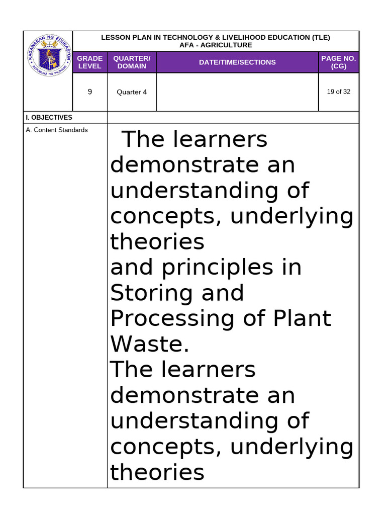 TLE Lesson Plan: Stockpiling Surplus Materials | PDF | Plant Nursery ...