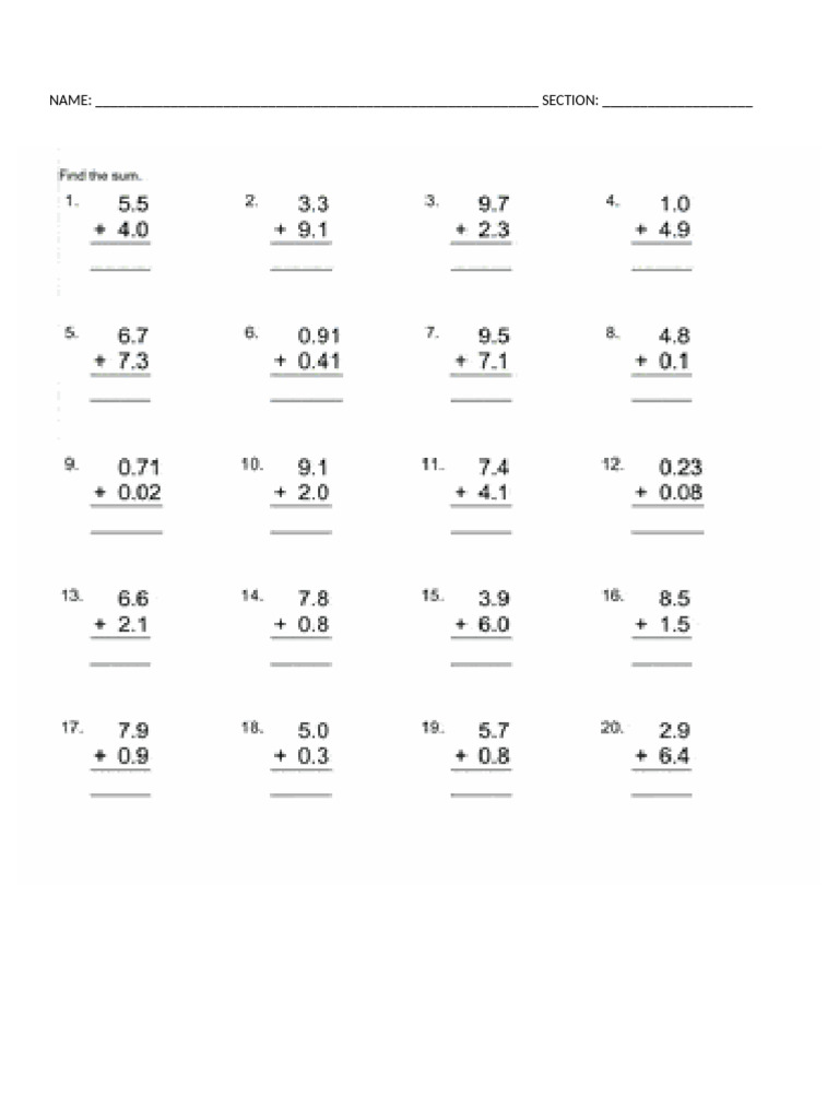 Adding Decimals | PDF