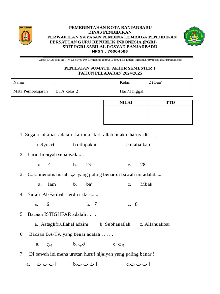 Soal Kelas 2 Bta | PDF