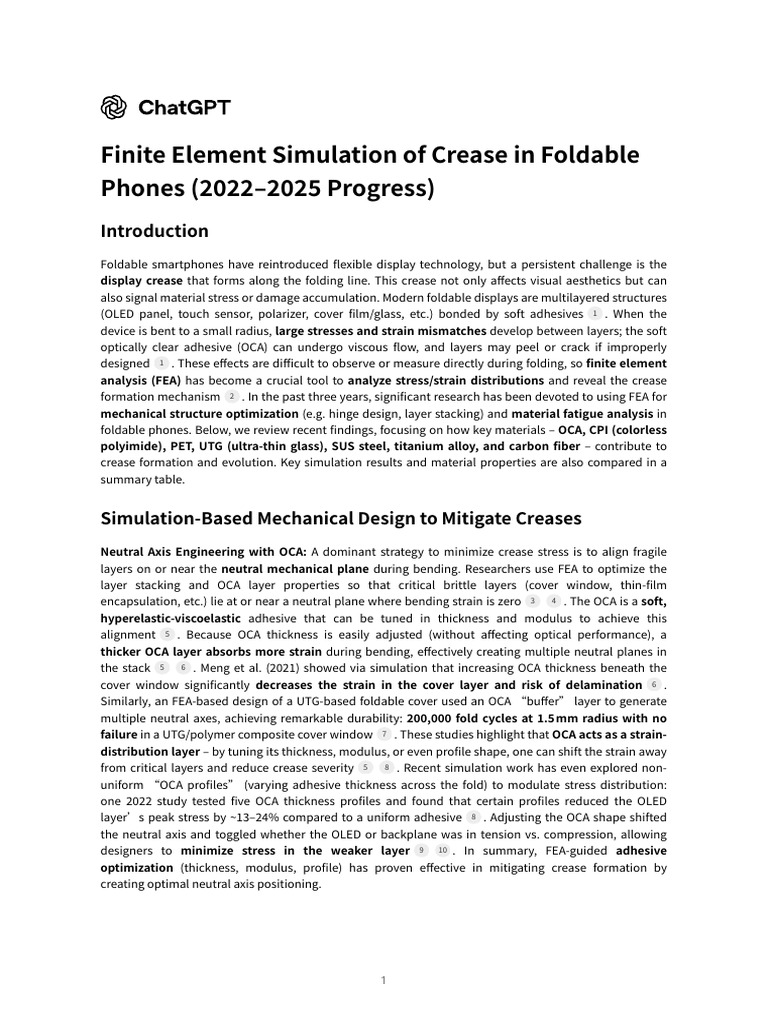 Finite Element Simulation of Crease in Foldable Phones (2022-2025 ...