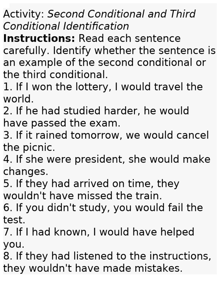 Conditionals Activity (2nd and 3rd) | PDF