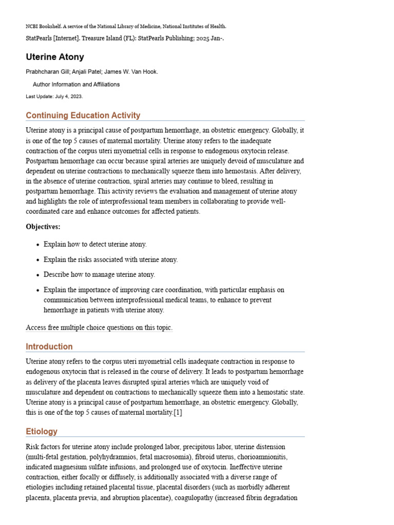 Uterine Atony: Causes, Risks, and Management | PDF | Motherhood ...
