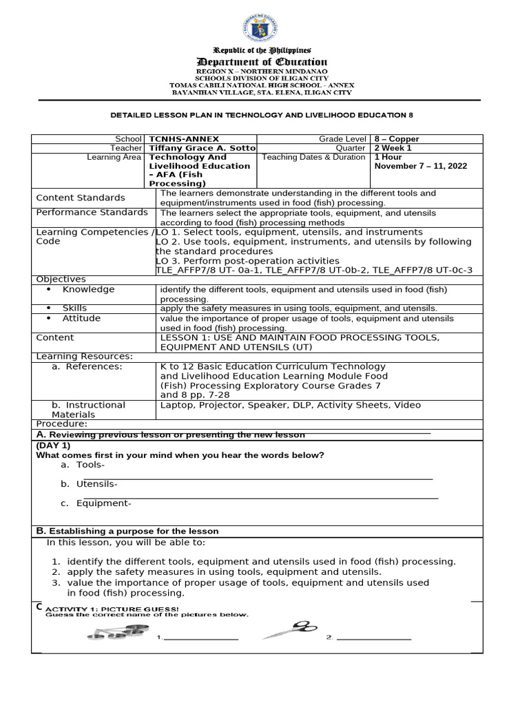 DLP Gr7 Food Processing 1st QTR Week1 6 Final PDF | PDF | Disinfectant | Calibration