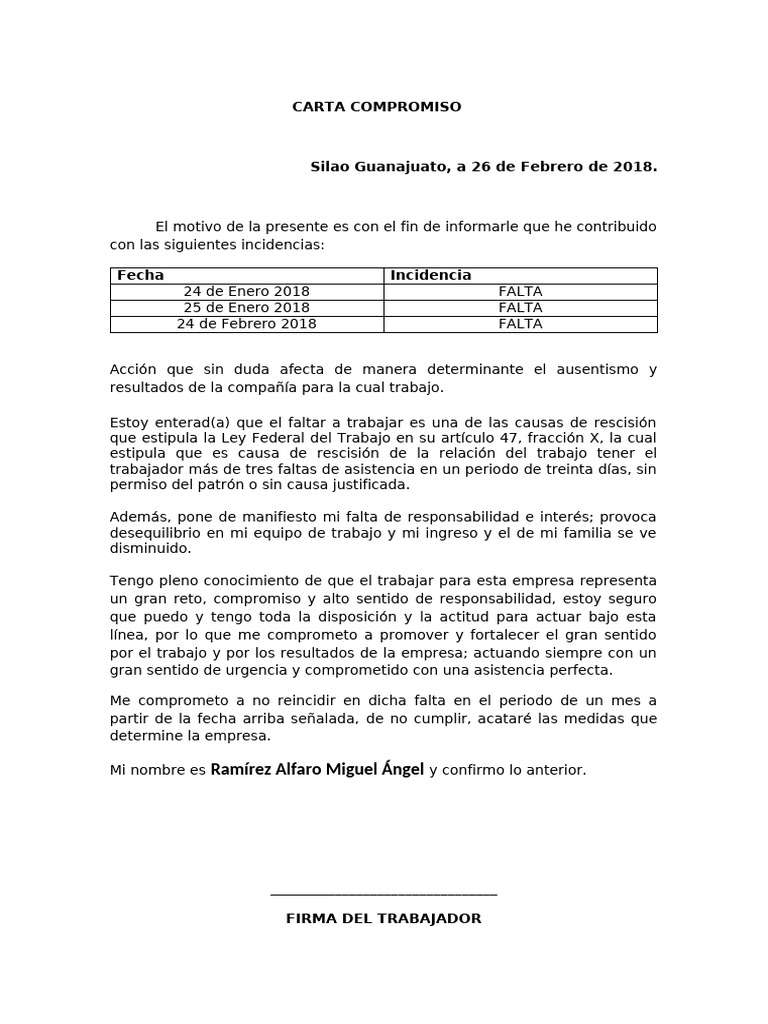 Compromiso Laboral por Faltas | PDF