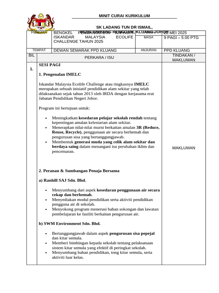 Minit Curai Bengkel Imelc 2025 | PDF